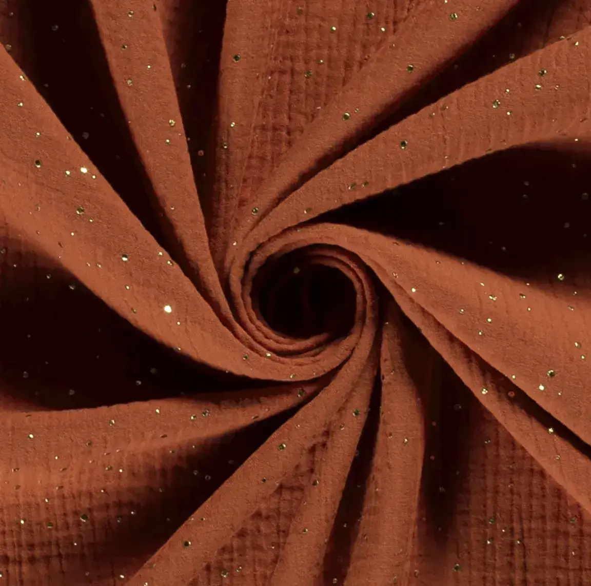 Musselin Stoff uni ziegel mit goldenen Punkten